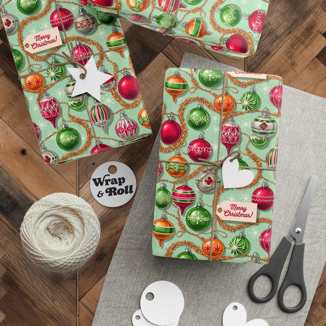 Vintage Christmas Wrapping Paper | Mid Century Modern Ornament Gift ...