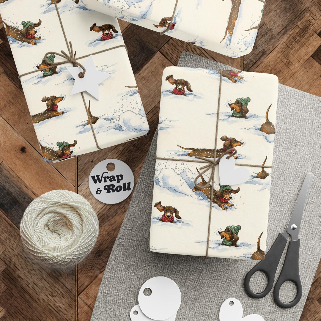 Funny Dachshund Christmas Paper | Wiener Dog in Snow Gift Wrap | Doxie ...