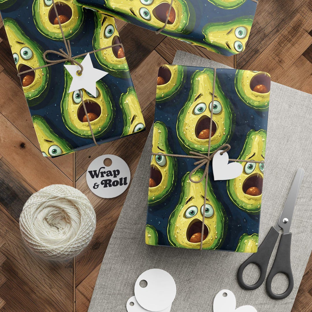 Funny Screaming Avocado Wrapping Paper | Surreal Food Gag Gift | White ...