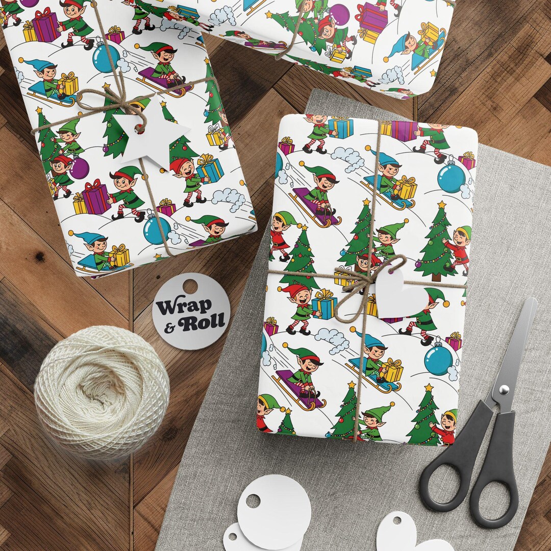 Cute Elf Christmas Wrapping Paper | Kids Holiday Gift Wrap | Santa's ...