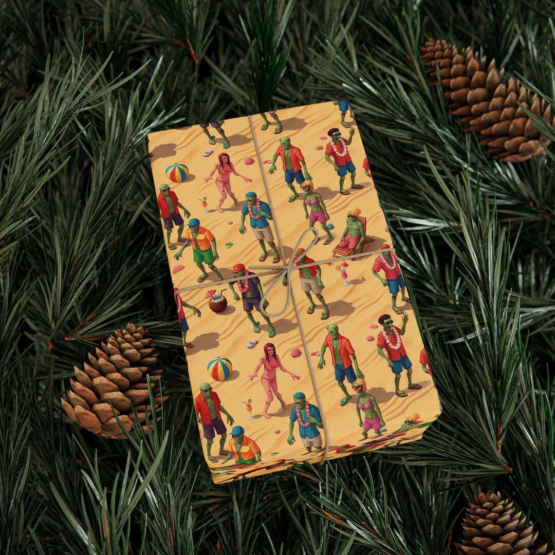 Zombie Beach Party Wrapping Paper | Funny Undead Christmas Gift Wrap ...