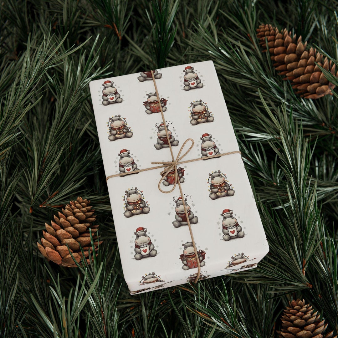 Moo Deng Wrapping Paper Pygmy Hippo Christmas Gift Wrap Viral Meme Xmas ...