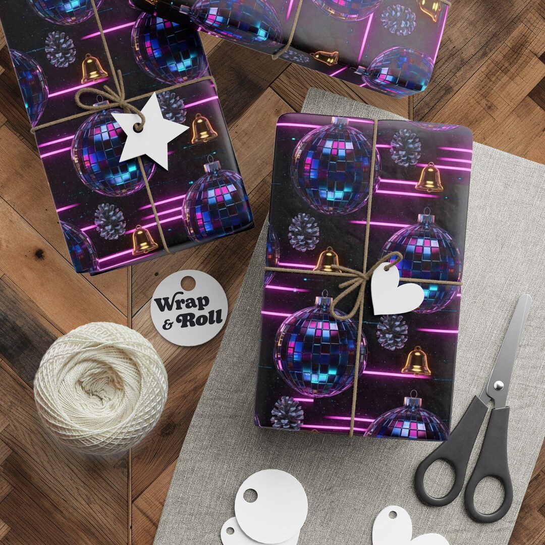 Vaporwave Christmas Wrapping Paper | Retro 80s Disco Gift Wrap | Neon ...