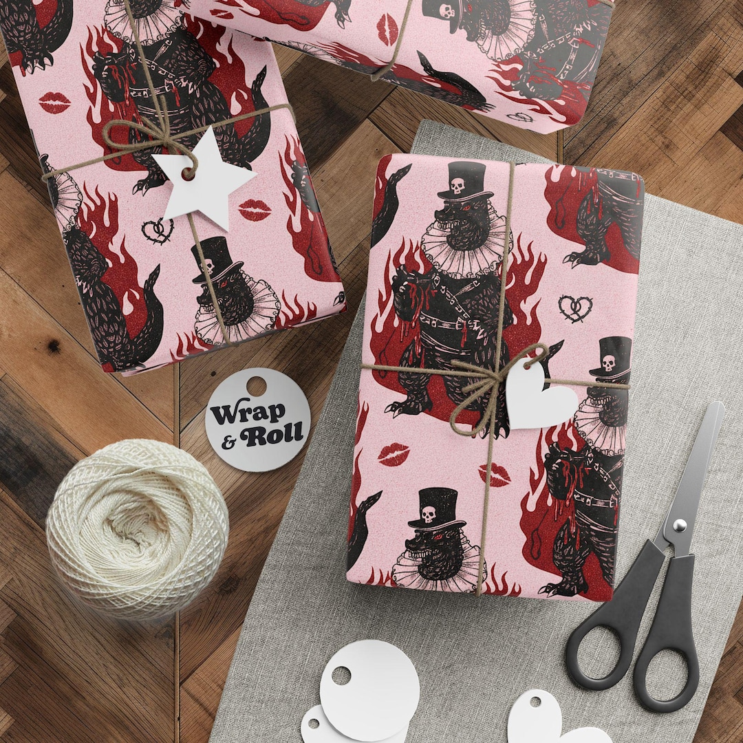 Goth Godzilla Monster Wrapping Paper | Funny Kaiju Gift Wrap | Emo ...