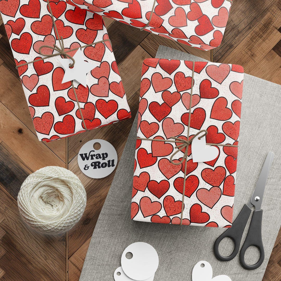 Pop Art Heart Wrapping Paper | Comic Book Love Gift Wrap | Valentine's ...