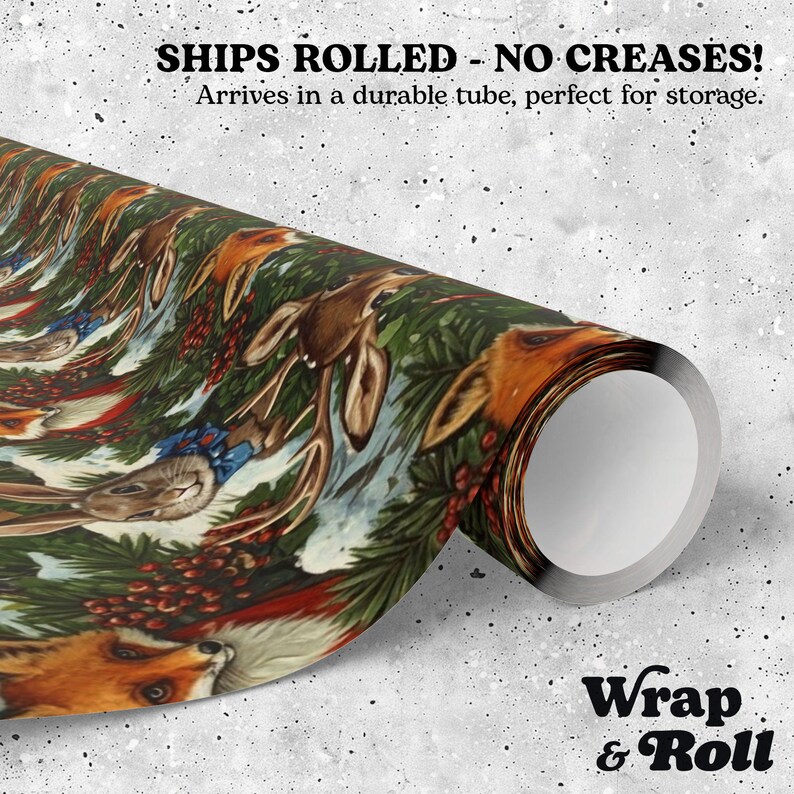 Woodland Animal Christmas Wrapping Paper | Vintage Deer and Fox Gift ...