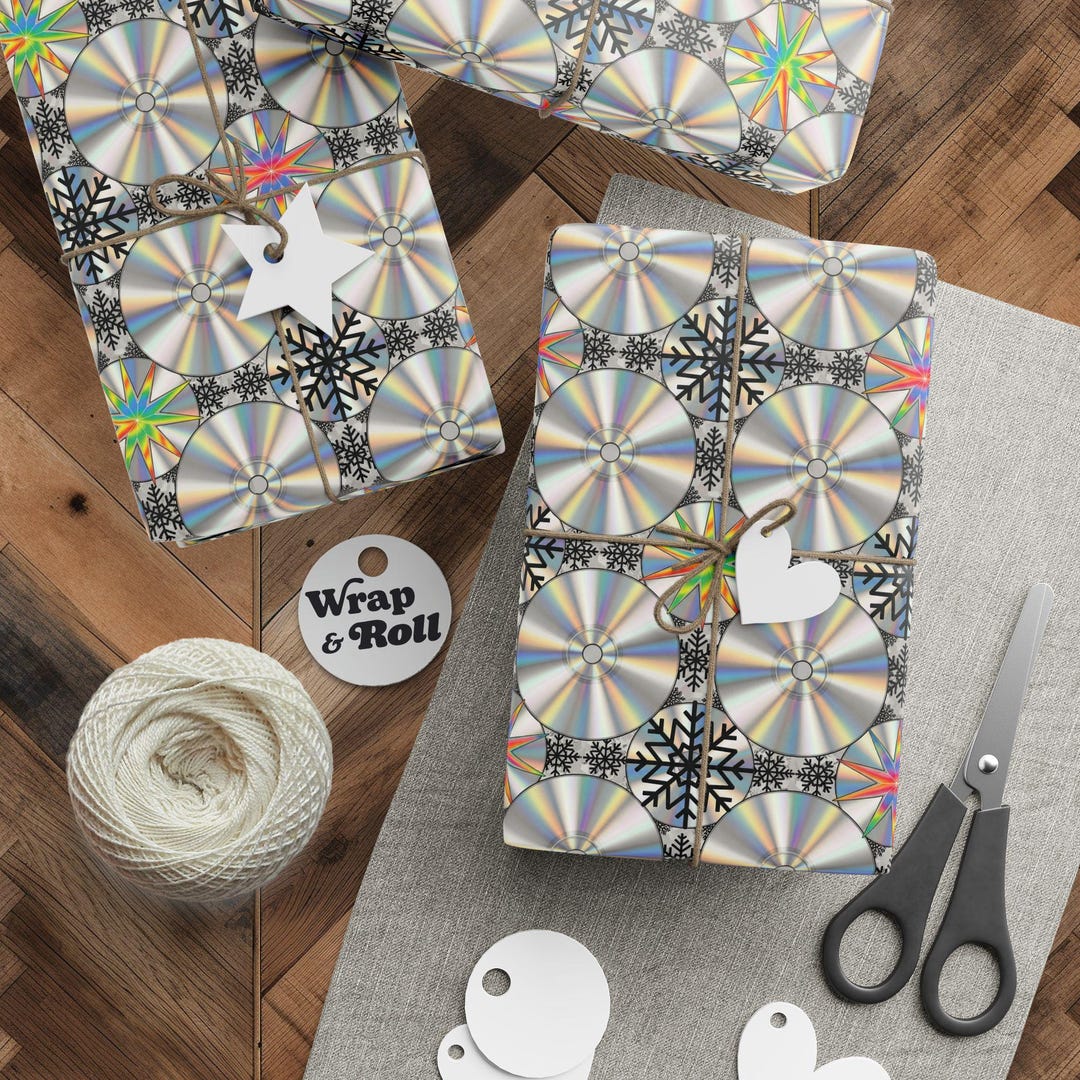 Y2K Christmas Wrapping Paper | Holographic CD Gift Wrap | 90s Nostalgia ...