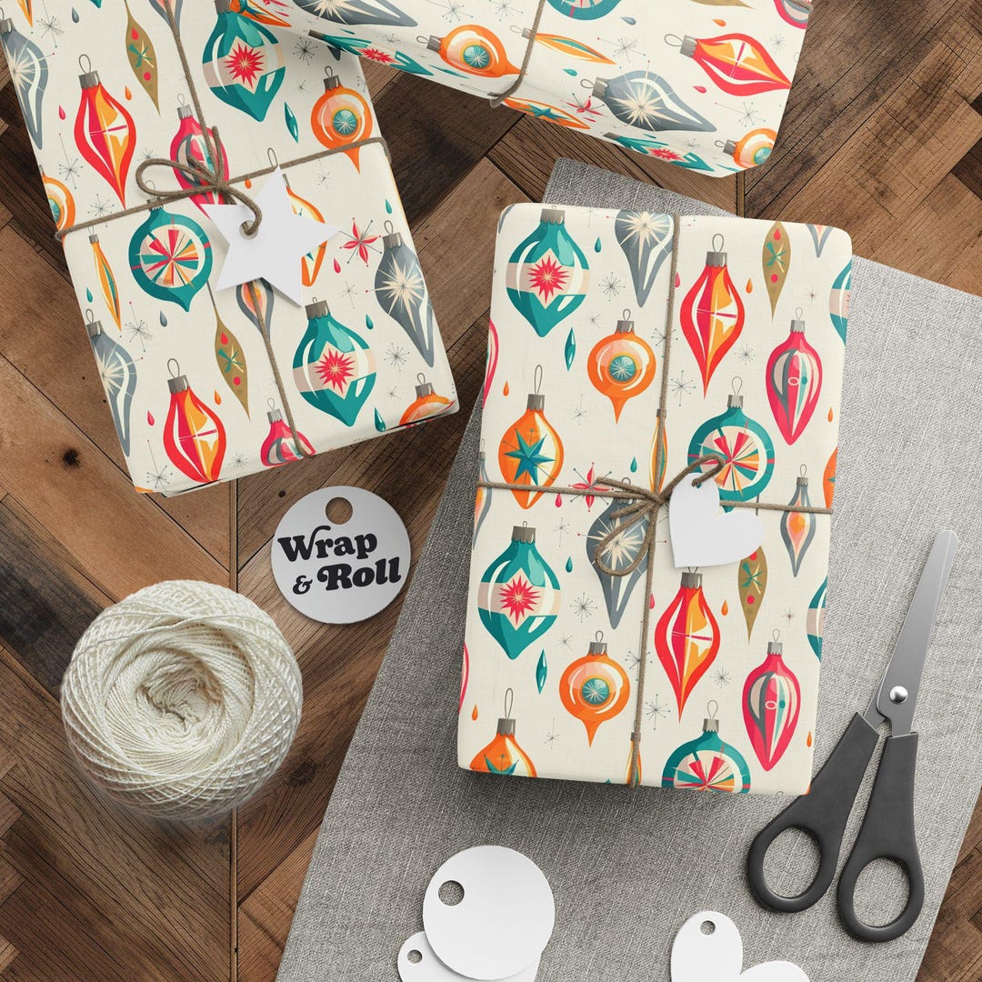 Retro MCM Christmas Wrapping Paper | Holiday Gift Wrap | Mid Century ...