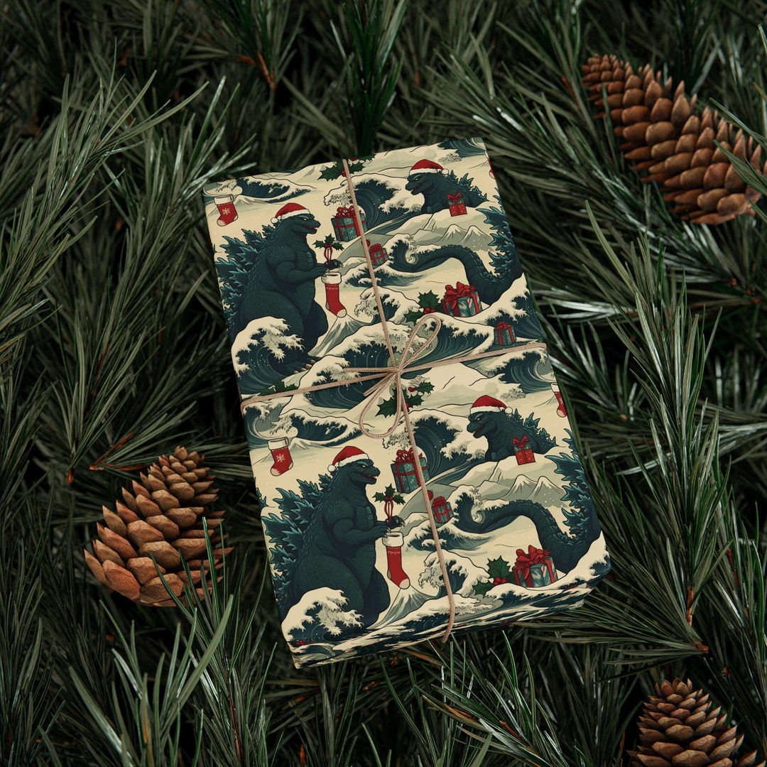 Godzilla Wrapping Paper | Funny Christmas Monster Gift Wrap | Kaiju Edo ...