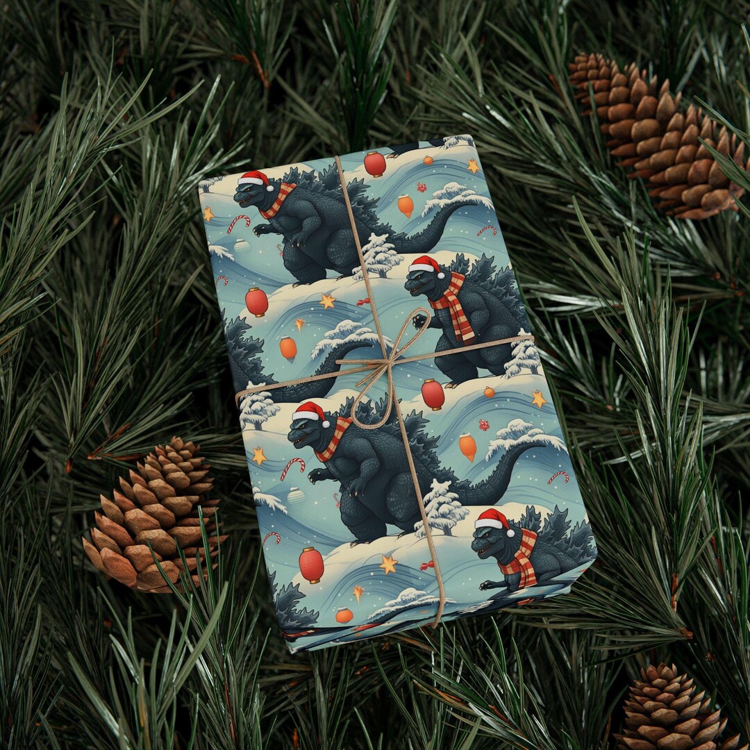 Godzilla Wrapping Paper | Funny Christmas Monster Gift Wrap | Kaiju Edo ...