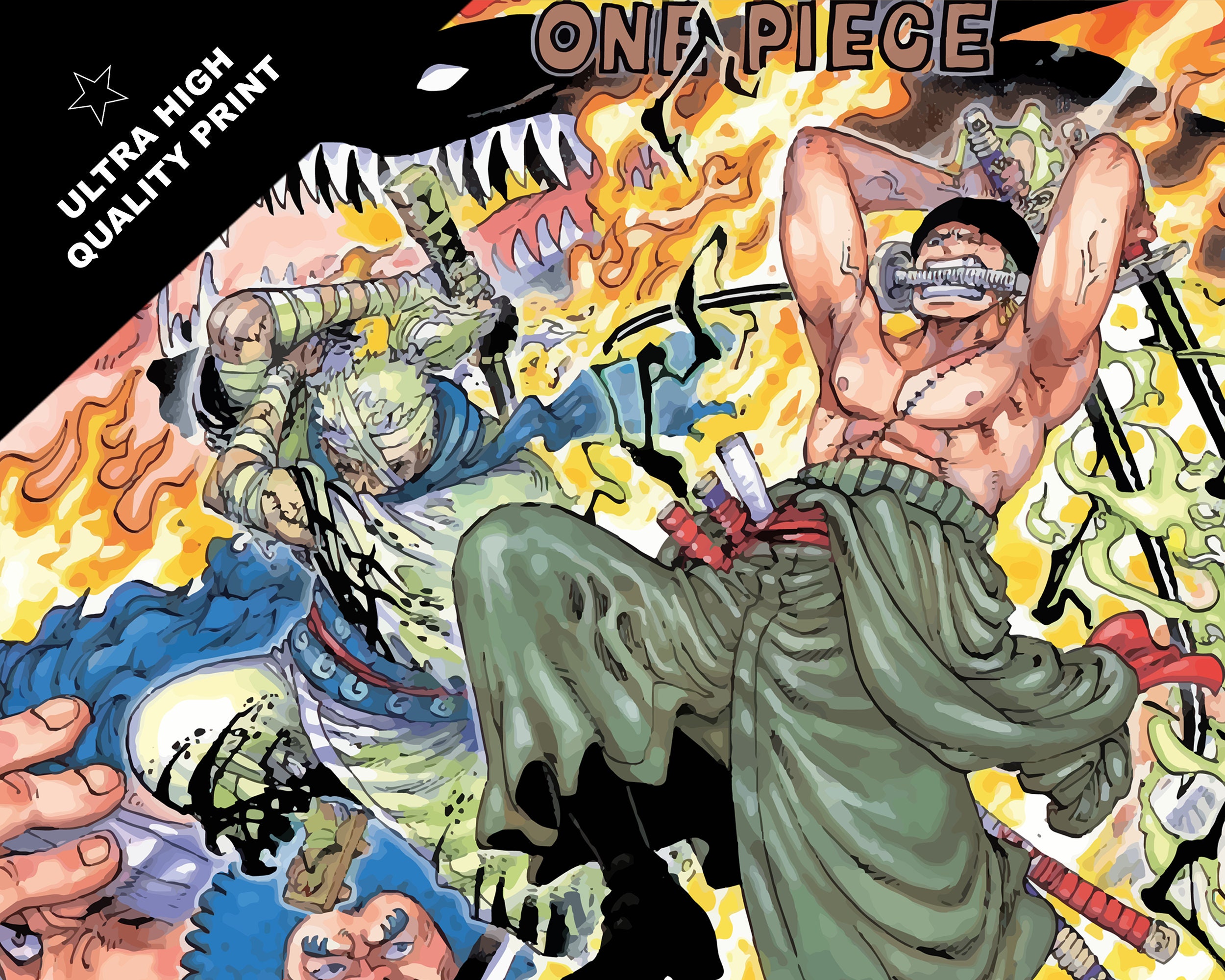 One Piece Poster, Zoro & the Samurais of Wano Print, One Piece Wall Art ...
