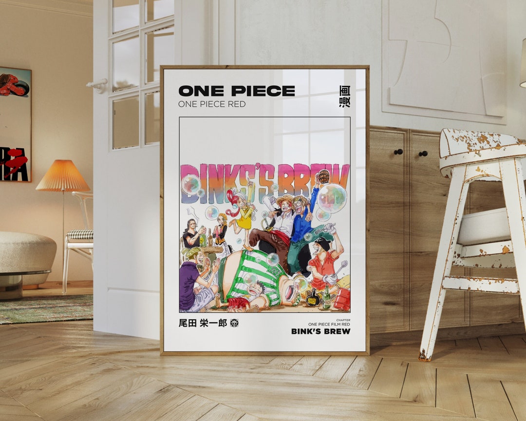 One Piece Poster, Bink's Brew Print, One Piece Red Wall Art, Luffy Poster, One Piece Film Manga ...