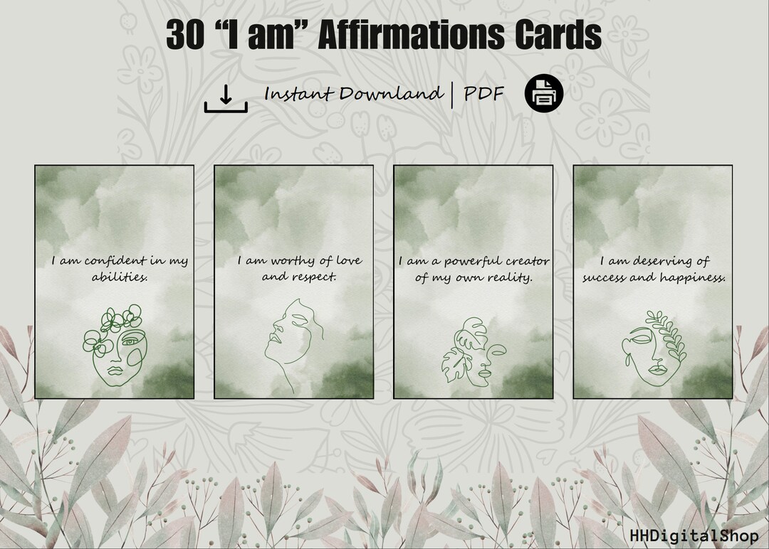 30 "i Am" Affirmation Cards | Print at Home - Etsy