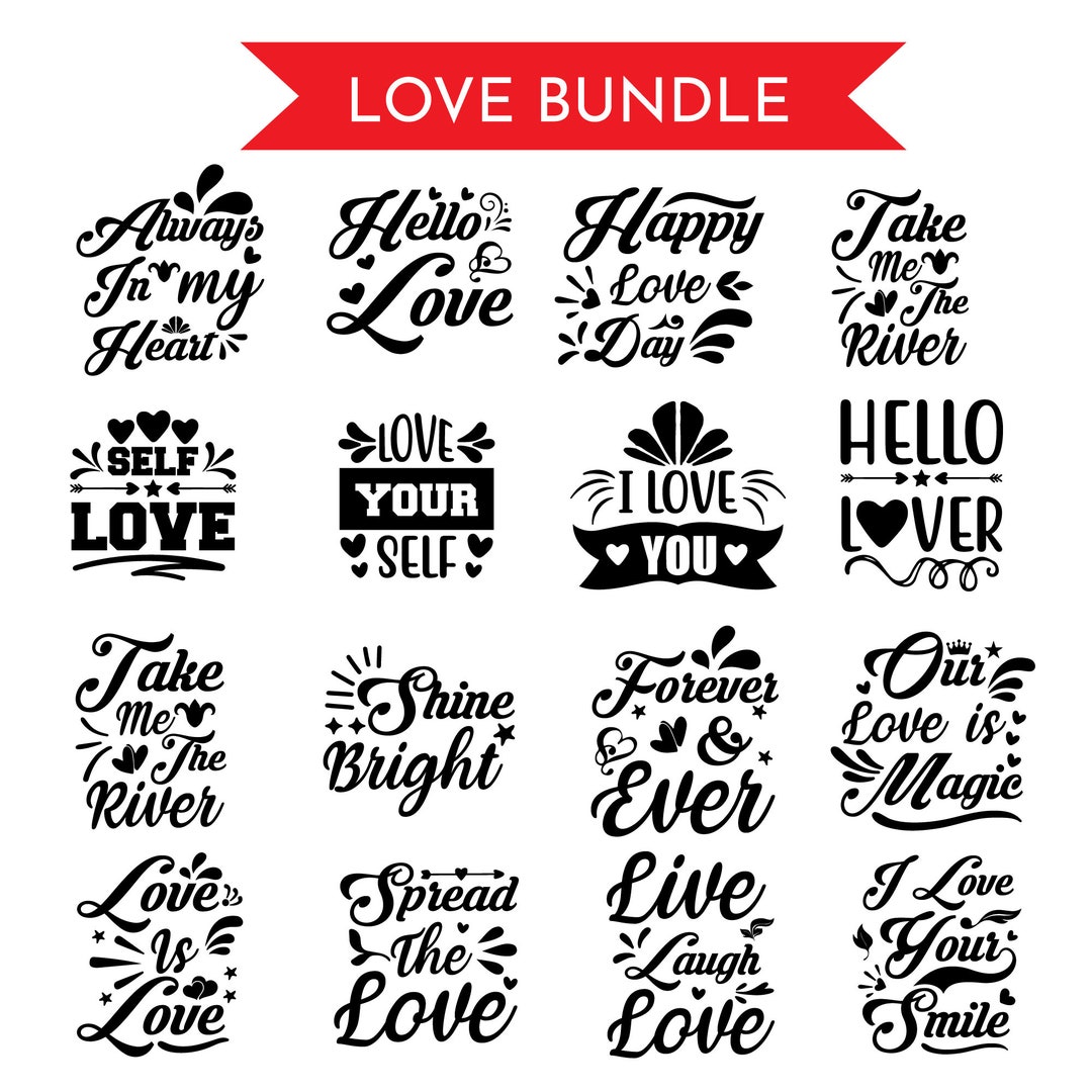 Love SVG Bundle, Set of Heart Typo Vector Printable Digital File ...