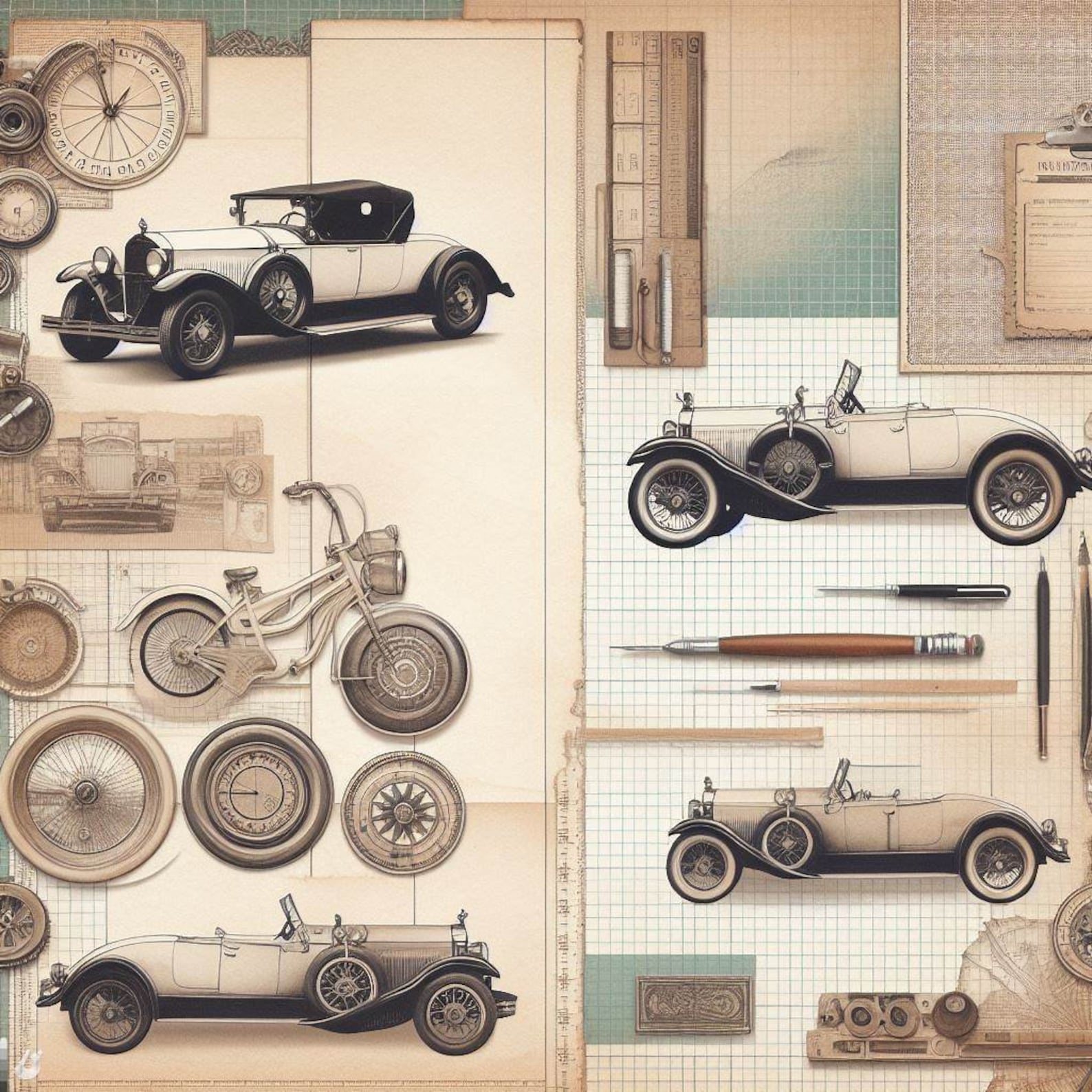 Vintage Classic Cars Scrapbook Paper - Neutral - Etsy