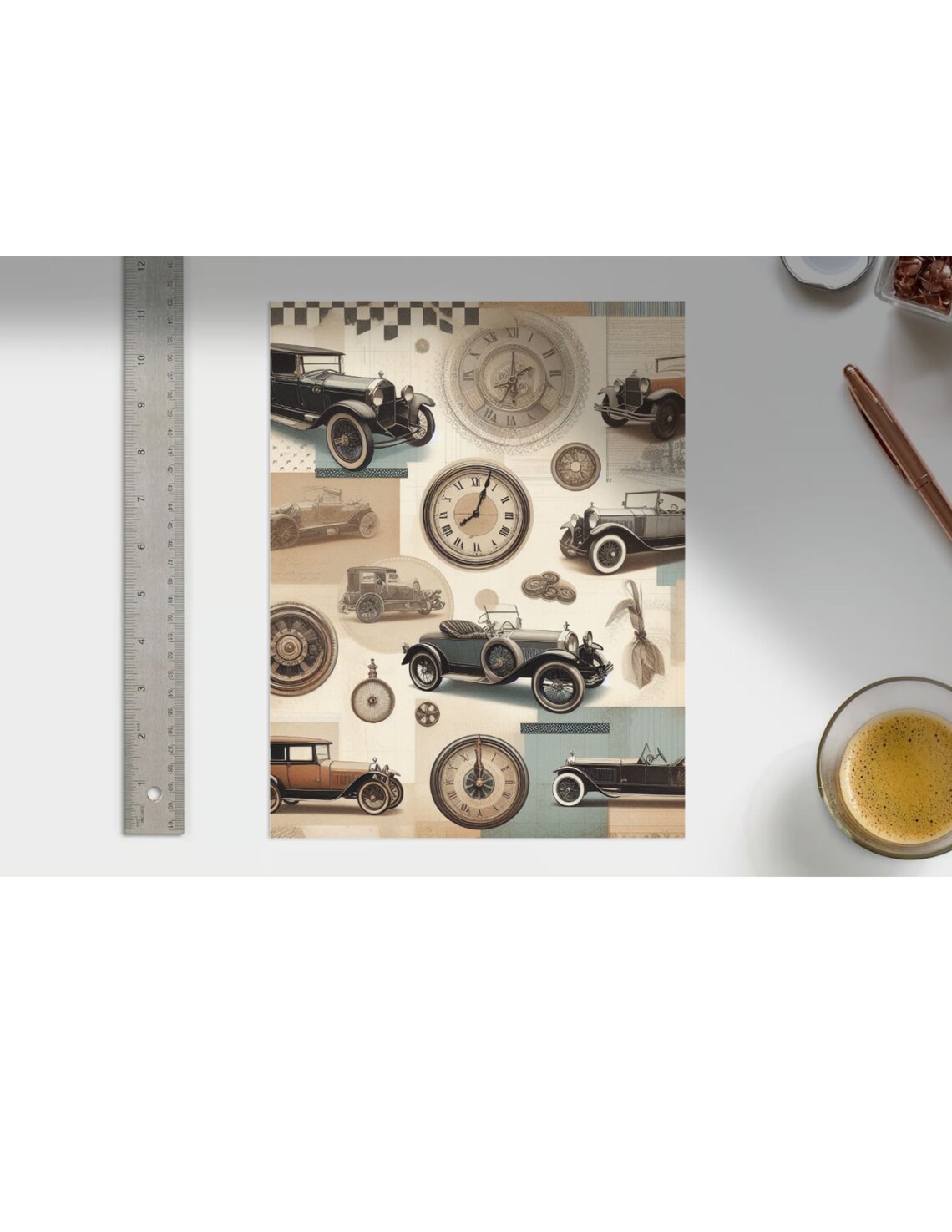 Classic Cars Scrapbook Paper | Vintage Automobile Neutral Tones (PDF ...