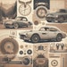 Classic Cars Scrapbook Paper | Vintage Automobile Neutral Tones (PDF ...
