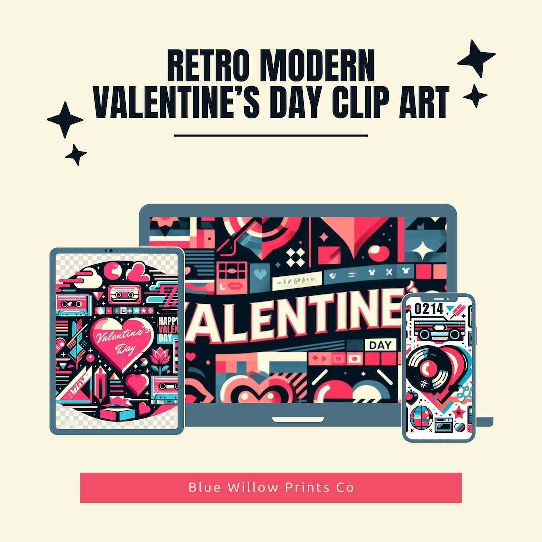 Retro Modern Fusion Valentine Clip Art: Timeless Charm for Contemporary ...