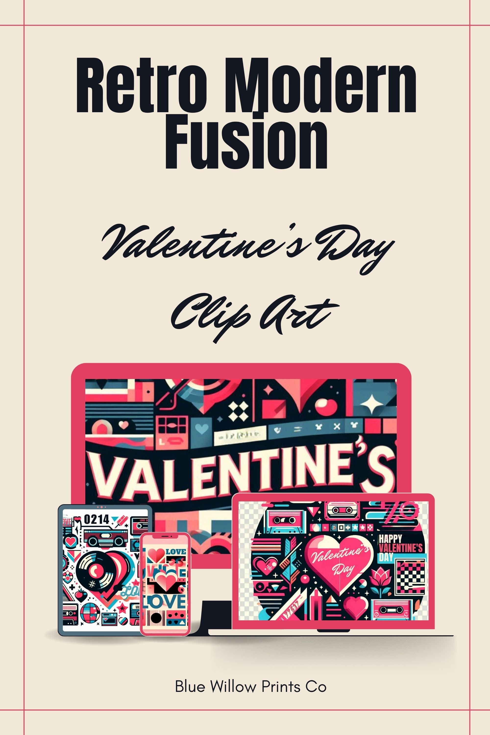 Retro Modern Fusion Valentine Clip Art - Etsy