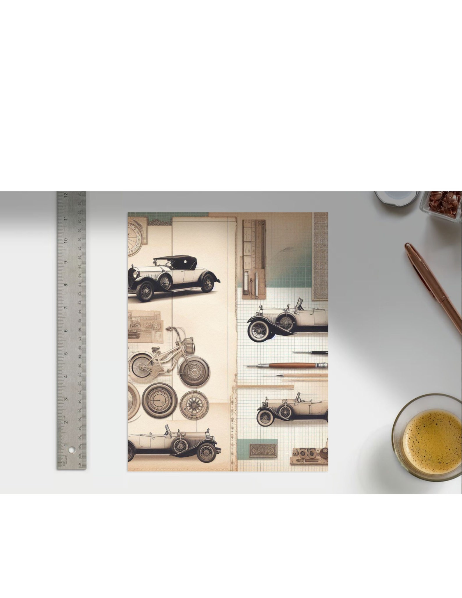 Classic Cars Scrapbook Paper | Vintage Automobile Neutral Tones (PDF ...