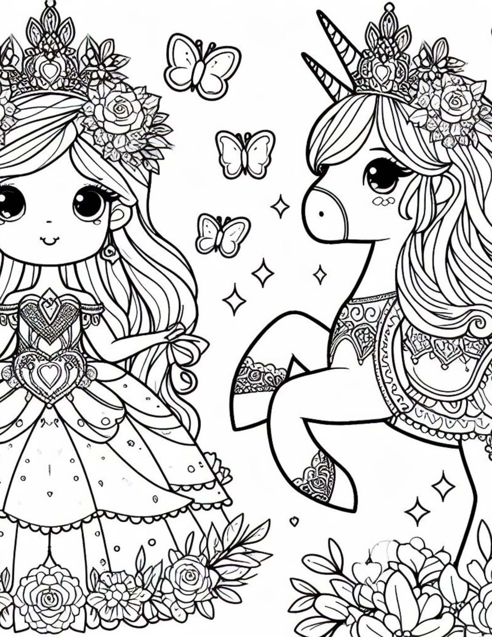 Princess & Unicorn Coloring Book: A Fairy Tale Coloring Journey - Etsy