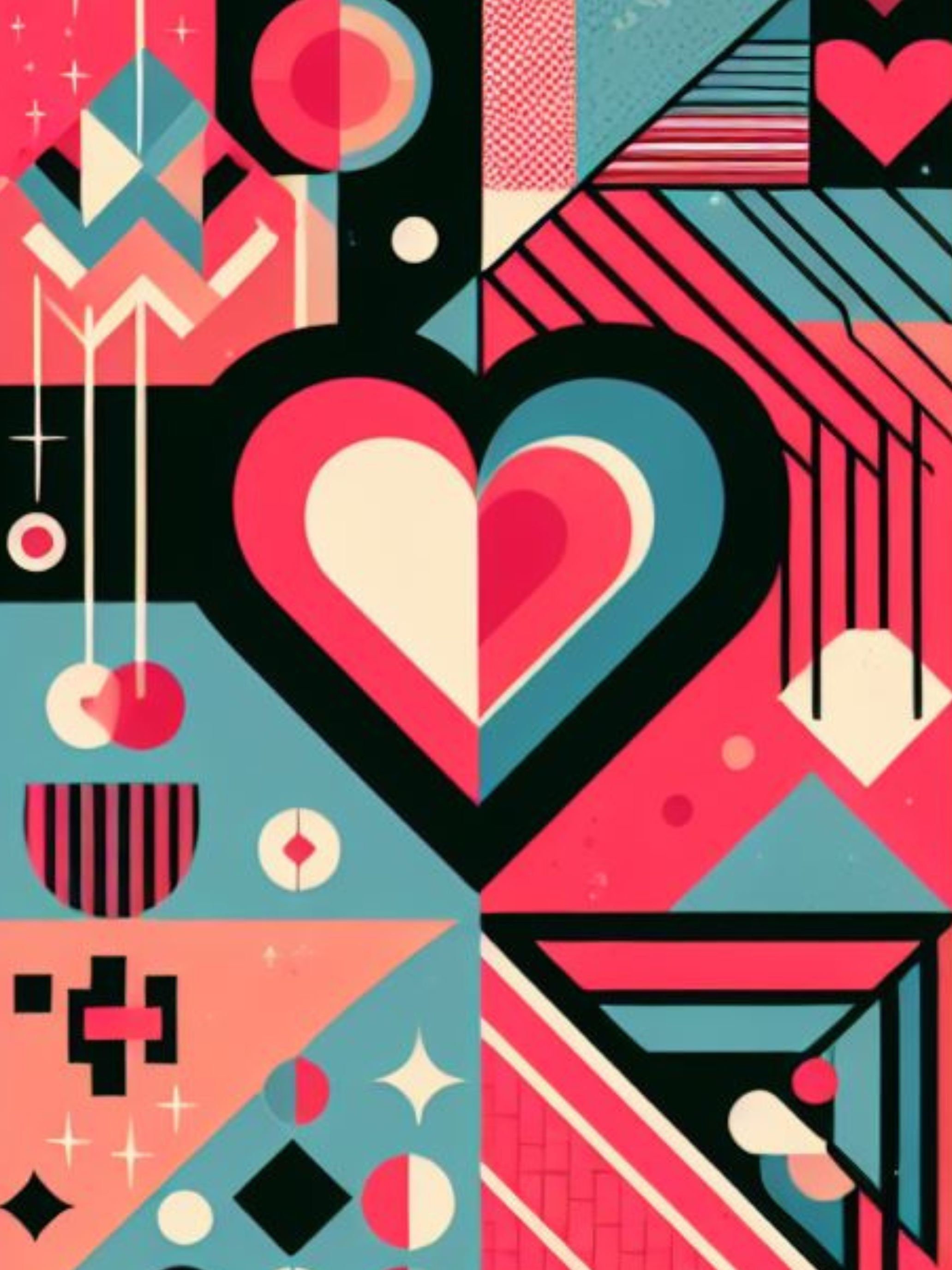 Retro Modern Fusion Heart Printable Wall Art Set - Bold Typography ...