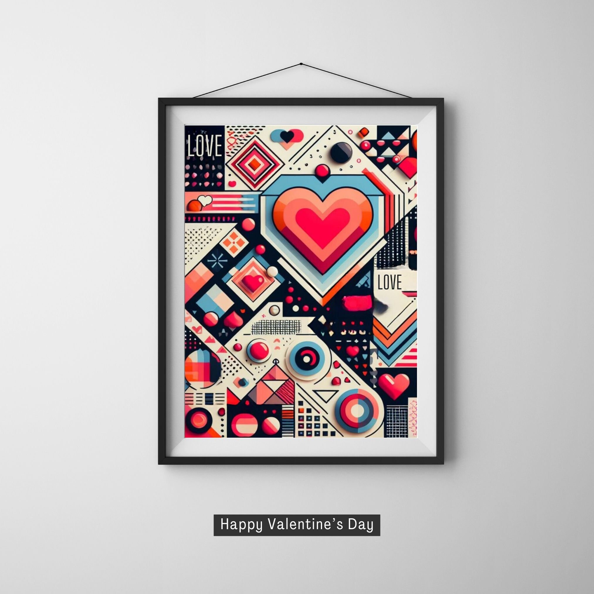 Retro Modern Fusion Heart Printable Wall Art Set - Bold Typography ...