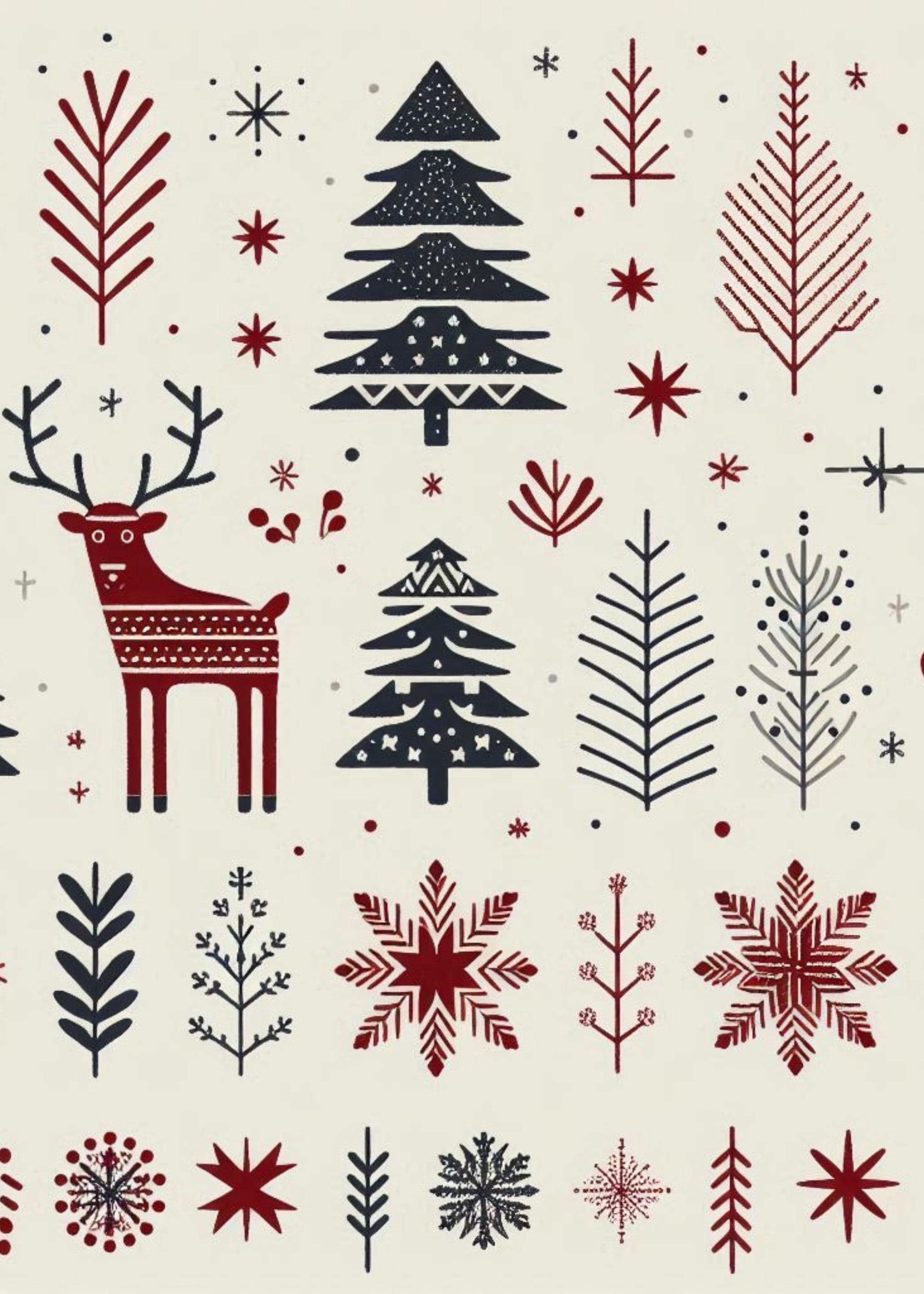 Folk Art Christmas Card Set: Red & White Holiday Stationery (5x7) - Etsy