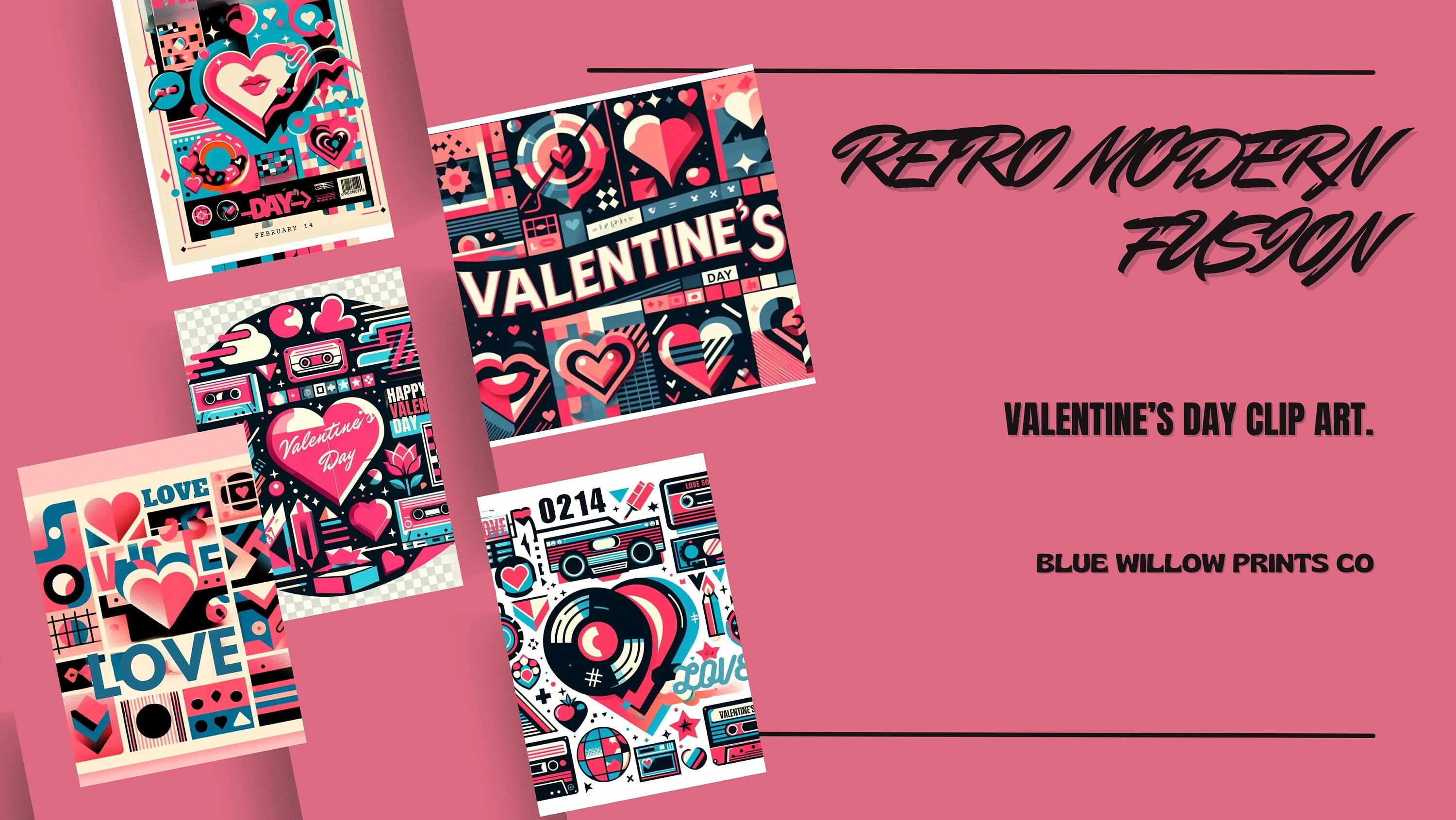 Retro Modern Fusion Valentine Clip Art - Etsy