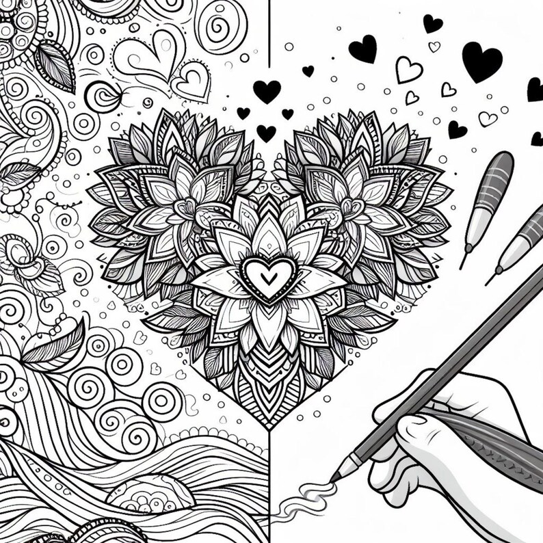 Valentine's Day Mindfulness Coloring Pages: Relaxing Designs for Stress ...