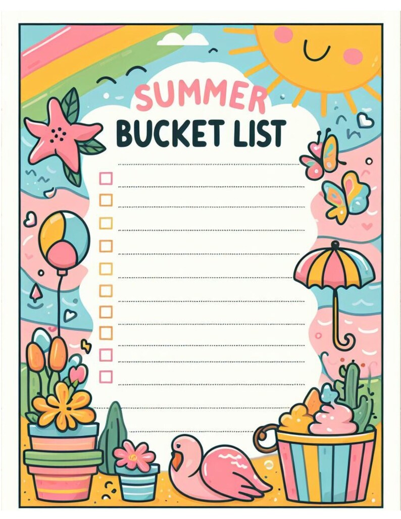Summer Bucket List PDF Printable - Etsy