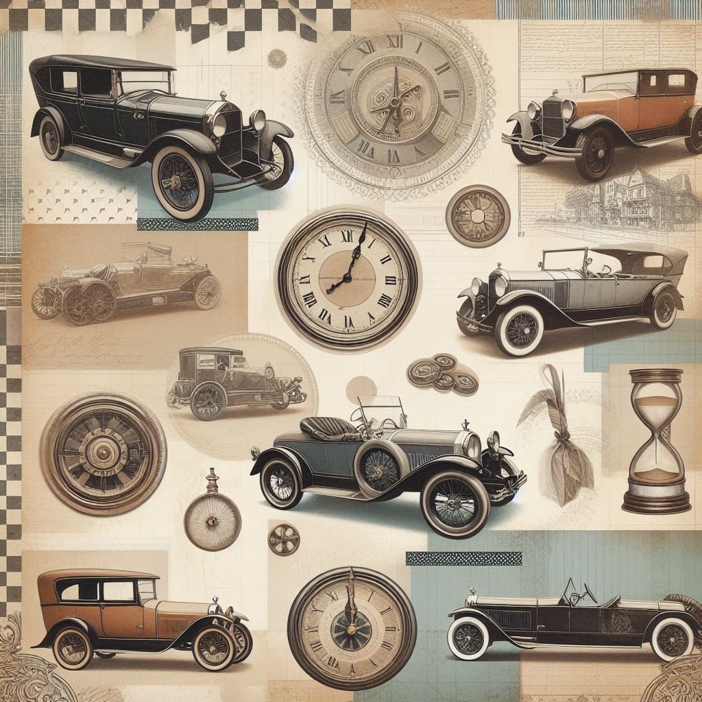Classic Cars Scrapbook Paper | Vintage Automobile Neutral Tones (PDF ...