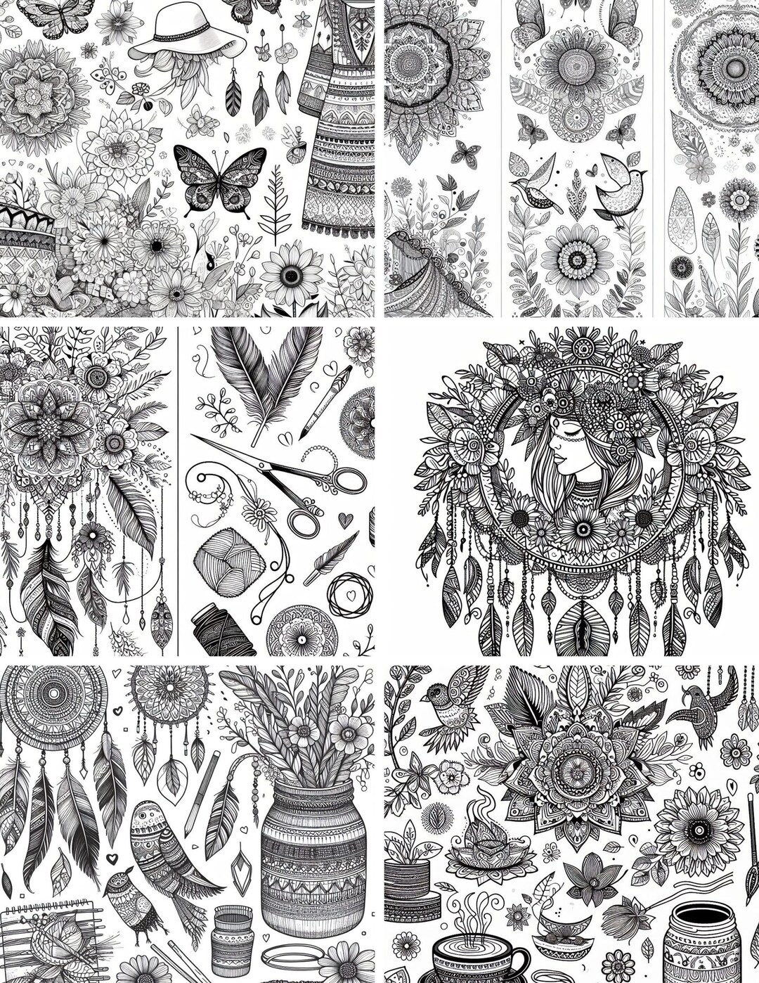 Printable Boho Coloring Pages - Etsy