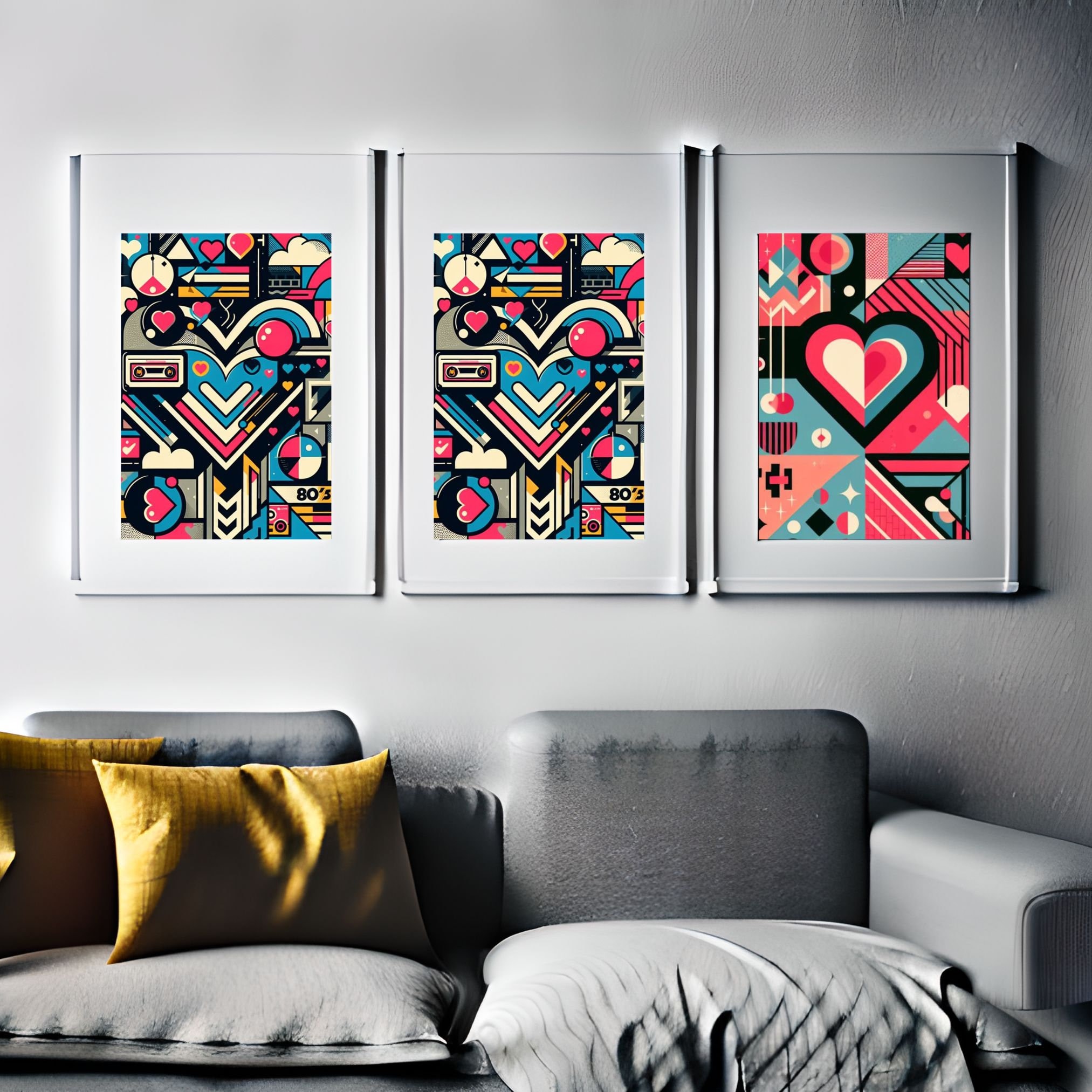 Retro Modern Fusion Heart Printable Wall Art Set Bold Typography ...