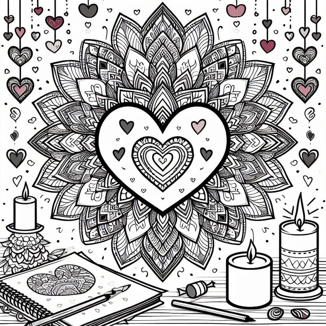 Valentine's Day Mindfulness Coloring Pages: Relaxing Designs for Stress ...