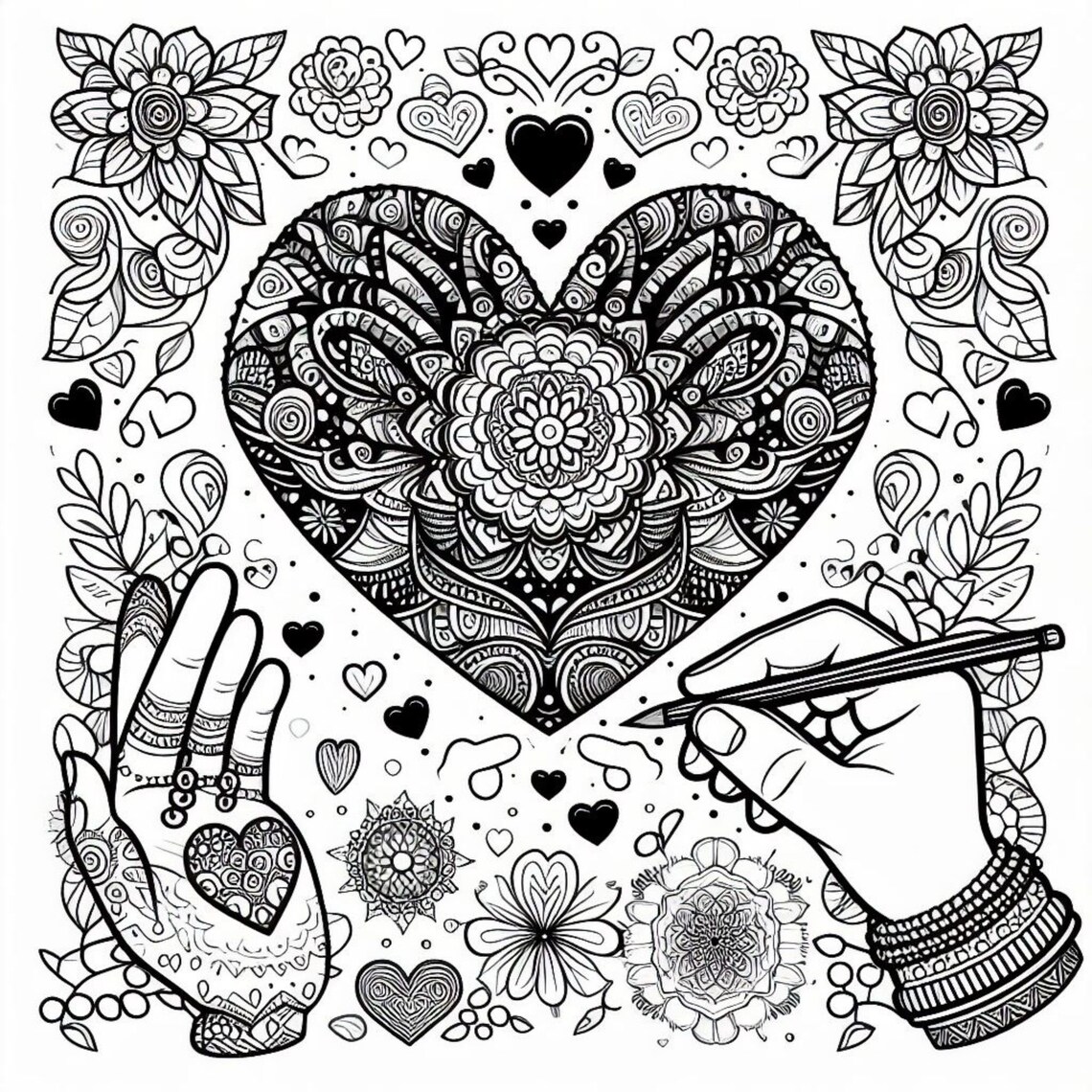 Valentine's Day Mindfulness Coloring Pages: Relaxing Designs for Stress ...