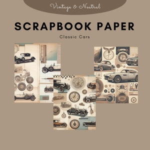 Classic Cars Scrapbook Paper | Vintage Automobile Neutral Tones (PDF ...