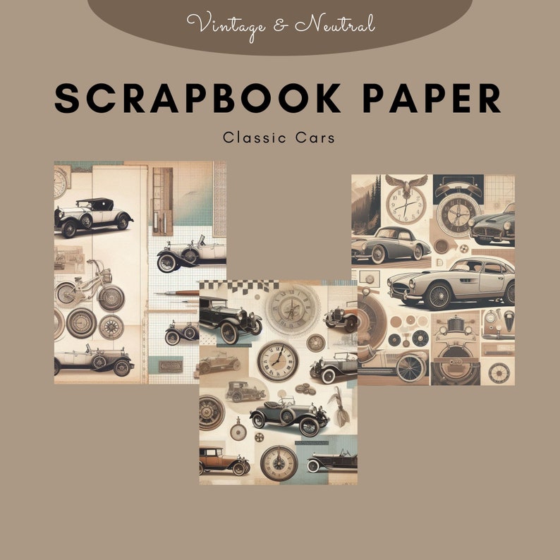 Vintage Classic Cars Scrapbook Paper - Neutral - Etsy