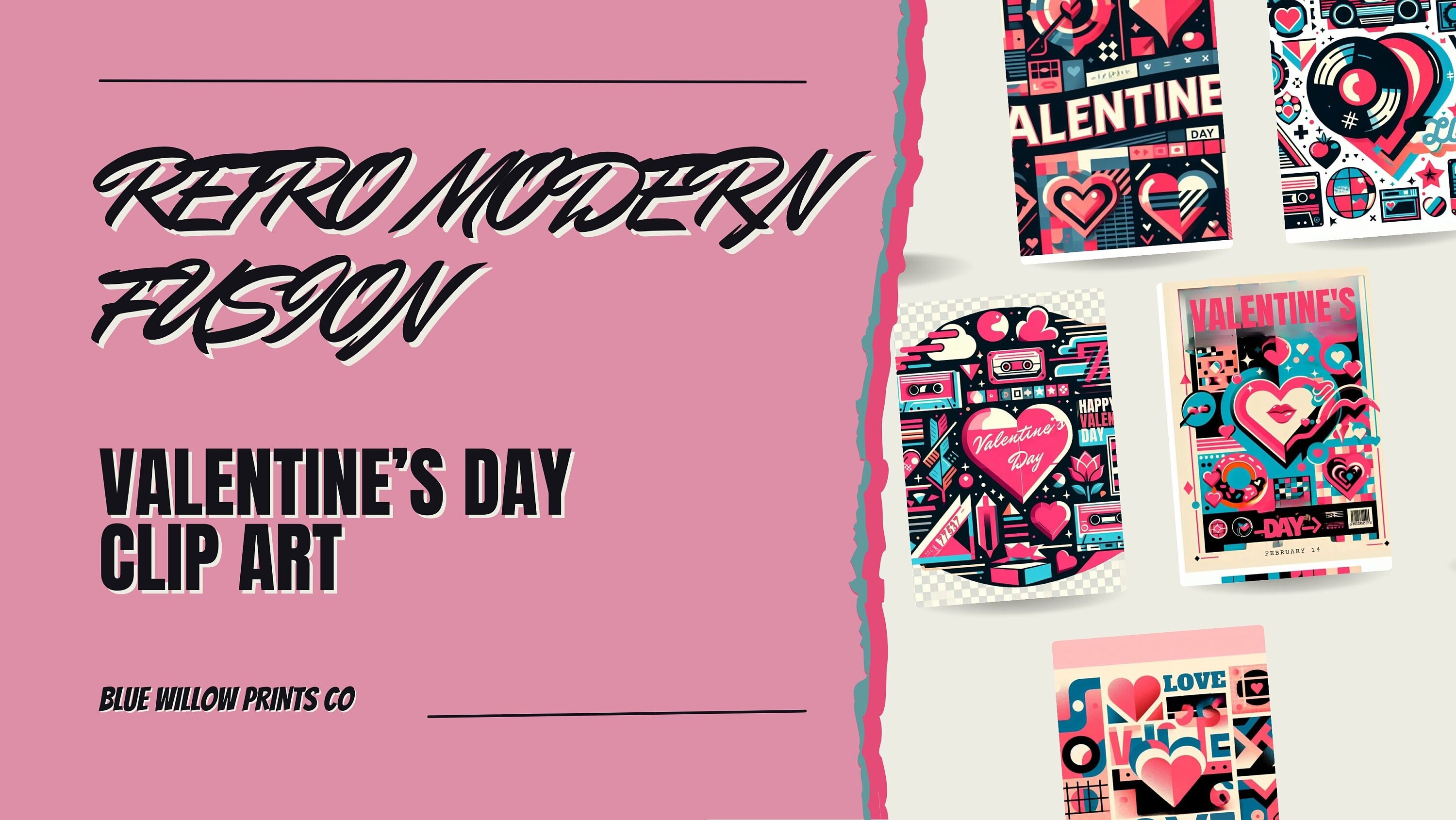 Retro Modern Fusion Valentine Clip Art - Etsy