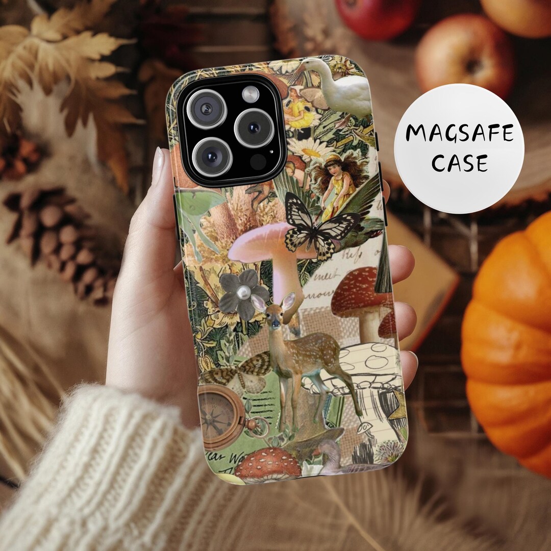 Cottagecore Wildflower Magsafe Phone Case, Mushroom Collage iPhone Case ...