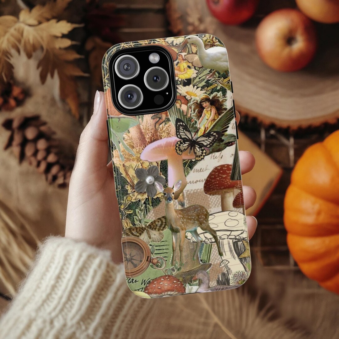 Cottagecore Wildflower Phone Case, Mushroom Collage iPhone Case, iPhone ...
