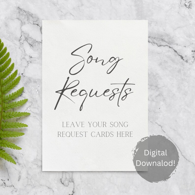 Wedding Song Request Sign Printable 5x7 PDF Download Simple and Elegant ...