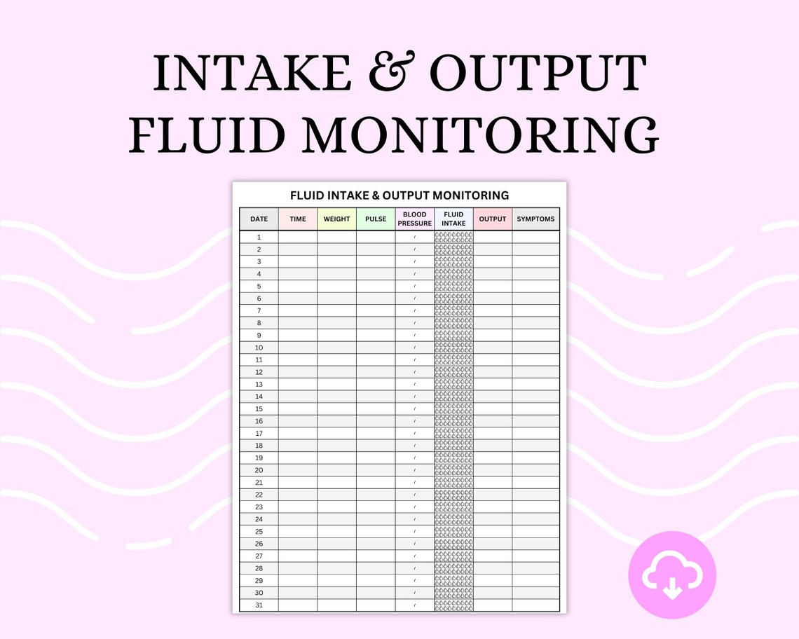 Fluid Intake and Output Monitoring Sheet - Etsy