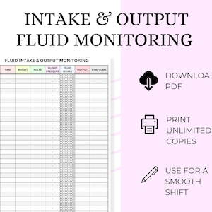 Fluid Intake and Output Monitoring Sheet - Etsy