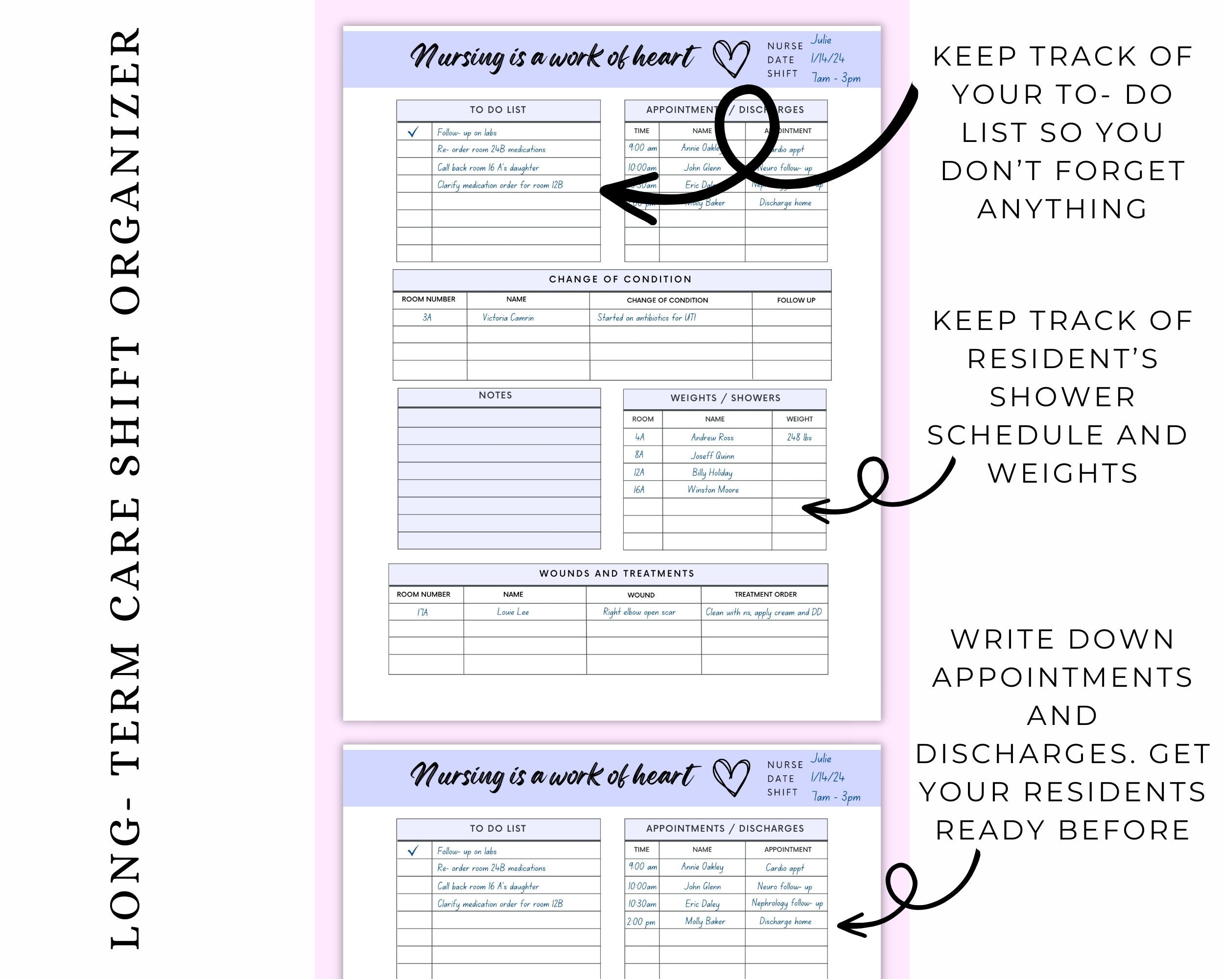 Long-term Care Shift Bundle, Skilled Nursing Home Organizer, LVN LPN ...