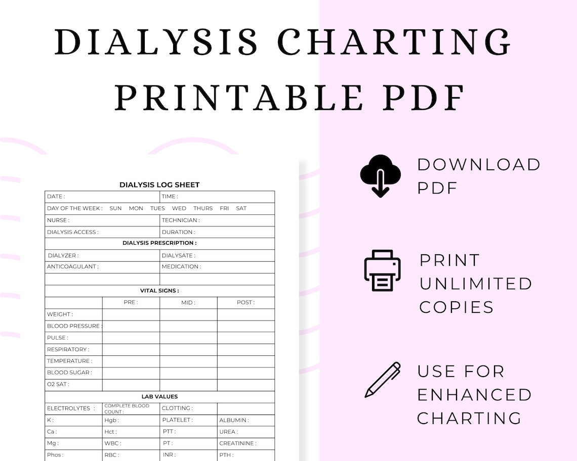Dialysis Charting Printable PDF, Home Dialysis Documentation ...