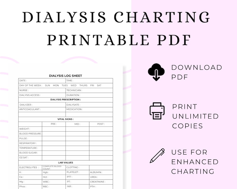 Dialysis Charting Printable PDF, Home Dialysis Documentation ...