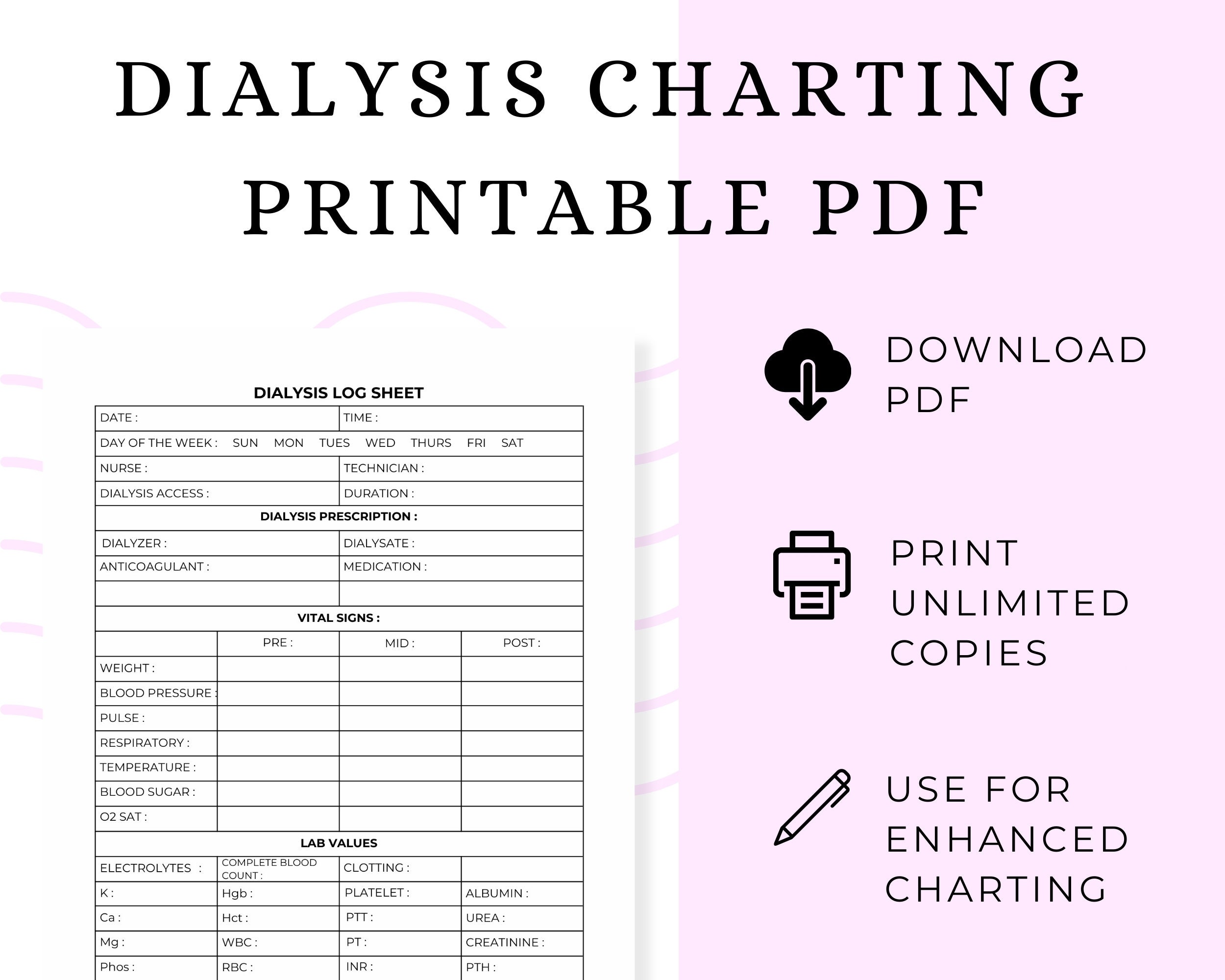 Dialysis Charting Printable PDF, Home Dialysis Documentation ...
