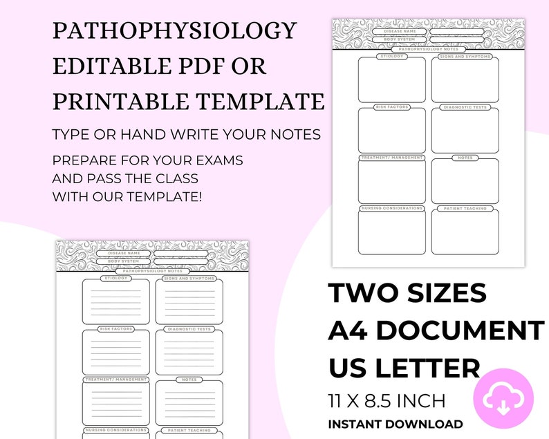 Nursing Pathophysiology Editable PDF Note-taking Template ...