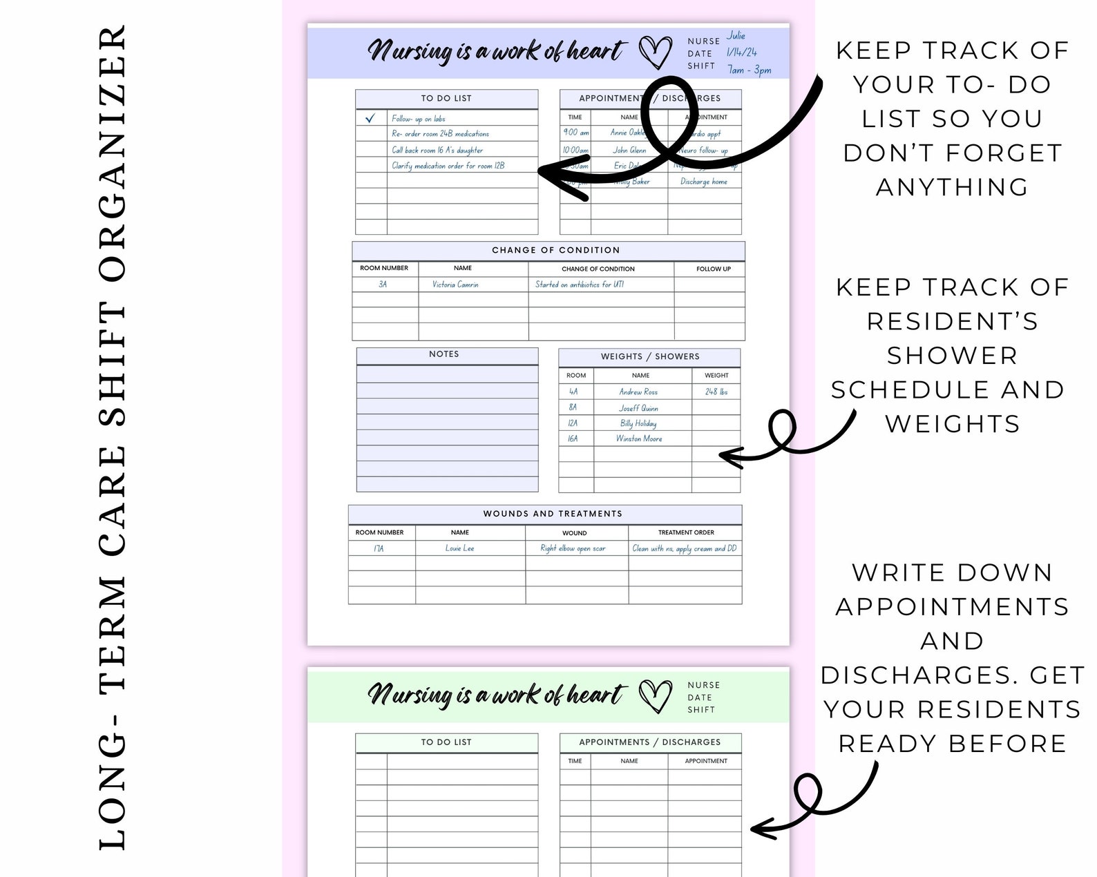 Charge Nurse Report Sheet, LVN Nursing Documentation, LPN Charting ...
